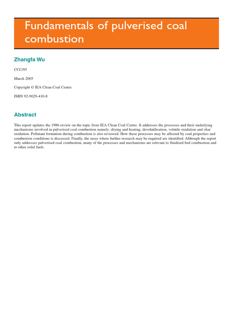 Fundamentals of Pulverised Coal Combustion CCC 95 | PDF | Combustion ...