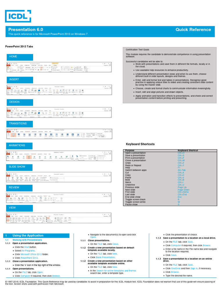 ICDL Presentation 2013 6.0 - QRG | PDF | Letter Case | Computer File