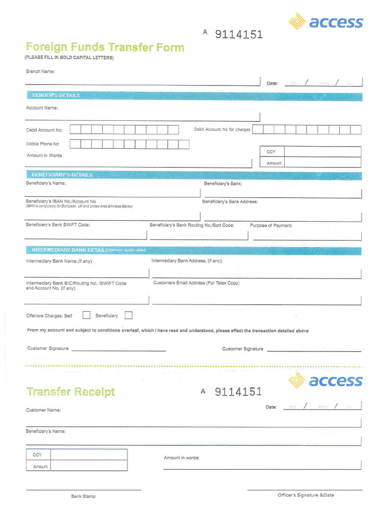 Access Bank USD Transfer Form | PDF