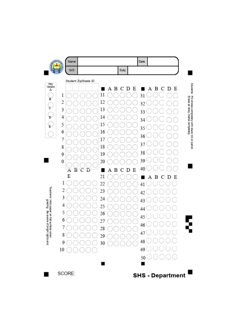 Zip Grade 50 Question V2 | PDF | Writing Implements | Stationery