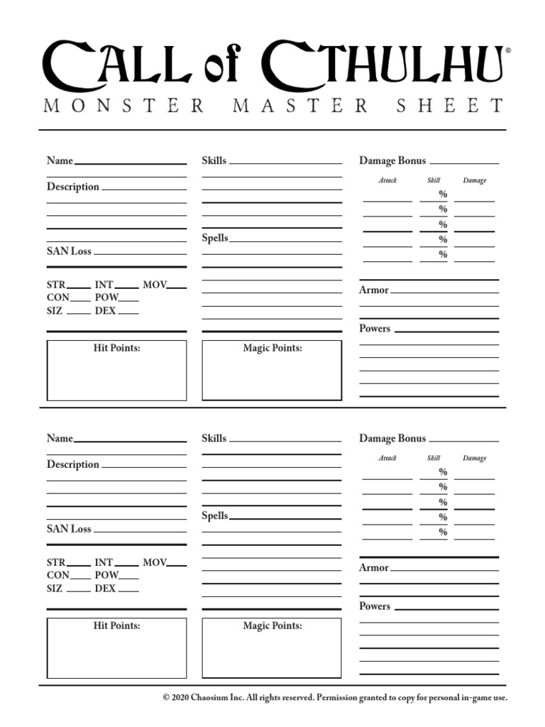 Malleus Monstrorum Monster Master Sheet v2 | PDF