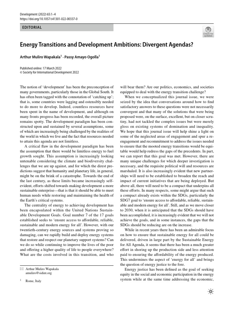 Energy Transitions and Development Ambitions Divergent Agendas | PDF ...