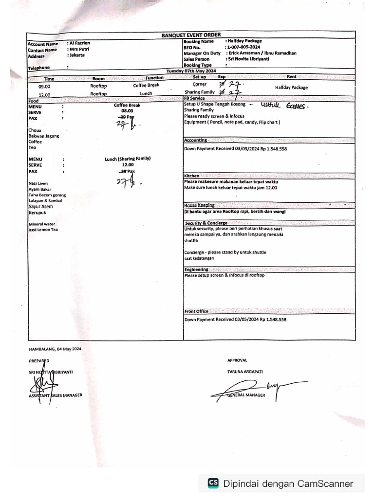 BEO MRS PUTRI 7 May 2024 | PDF