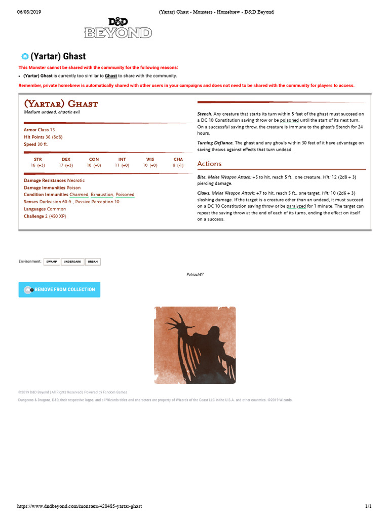 (Yartar) Ghast - Monsters - Homebrew - D&D Beyond | PDF | Dungeons ...