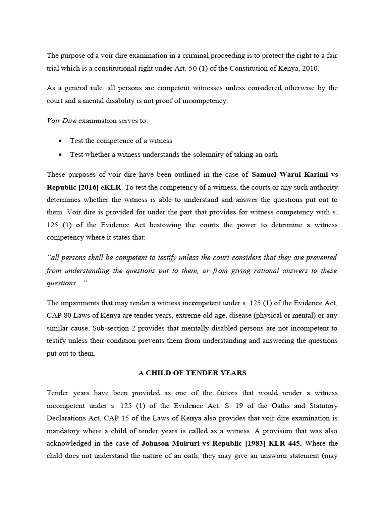 VOIR DIRE EXAMINATION | Download Free PDF | Competence (Law) | Witness