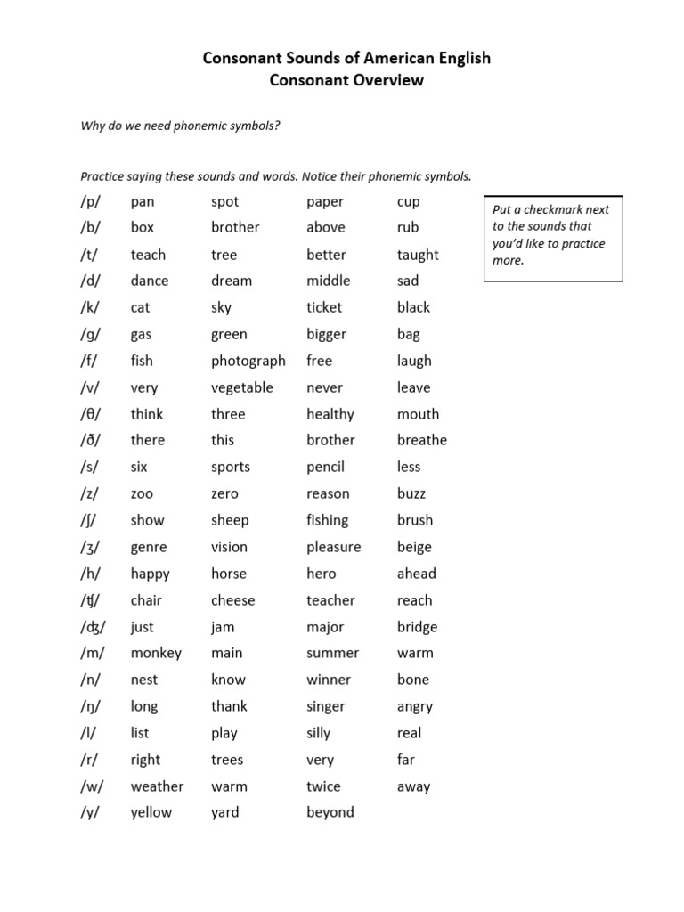 Consonant Overview Handout | PDF Consonant Overview Handout | PDF
