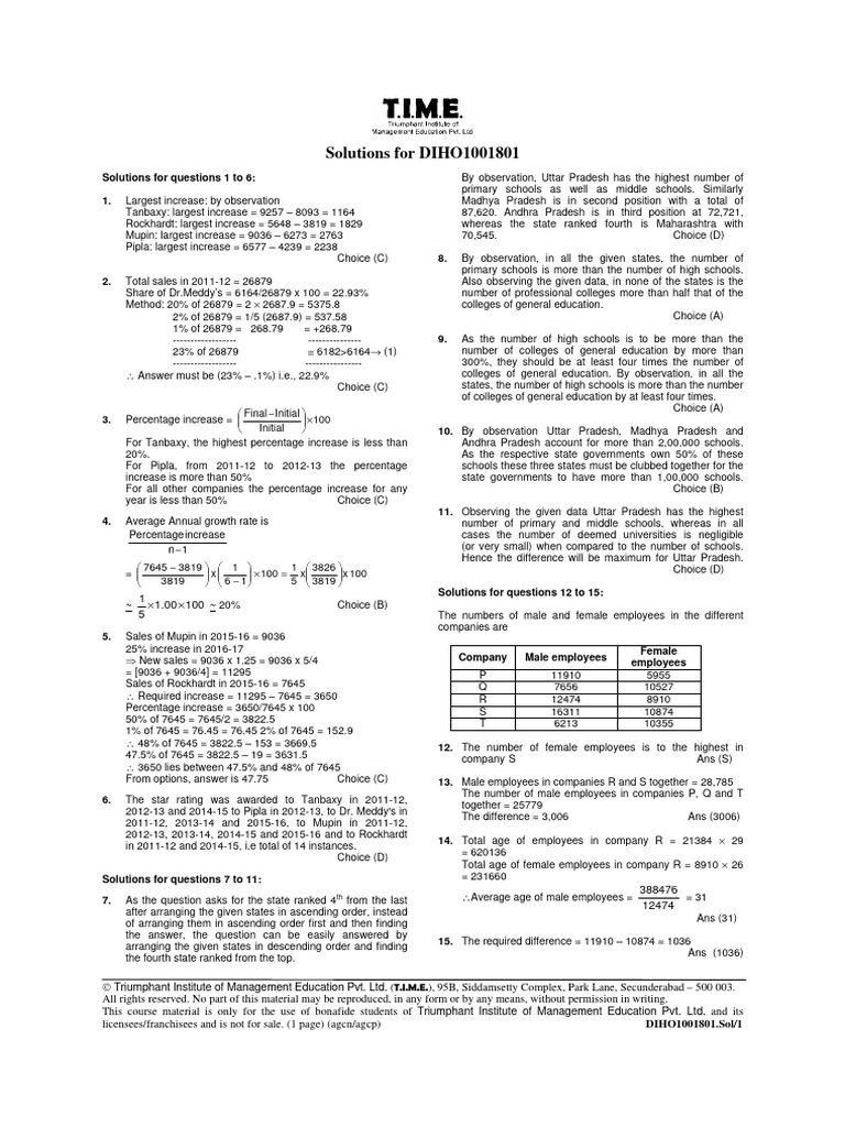 DATA INTERPRETATION HANDOUT - Sol | PDF
