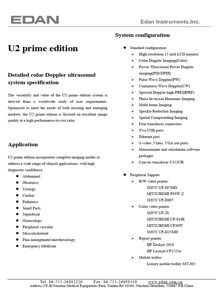 Edan U2 Tech Data | PDF | Medical Ultrasound | Electronics