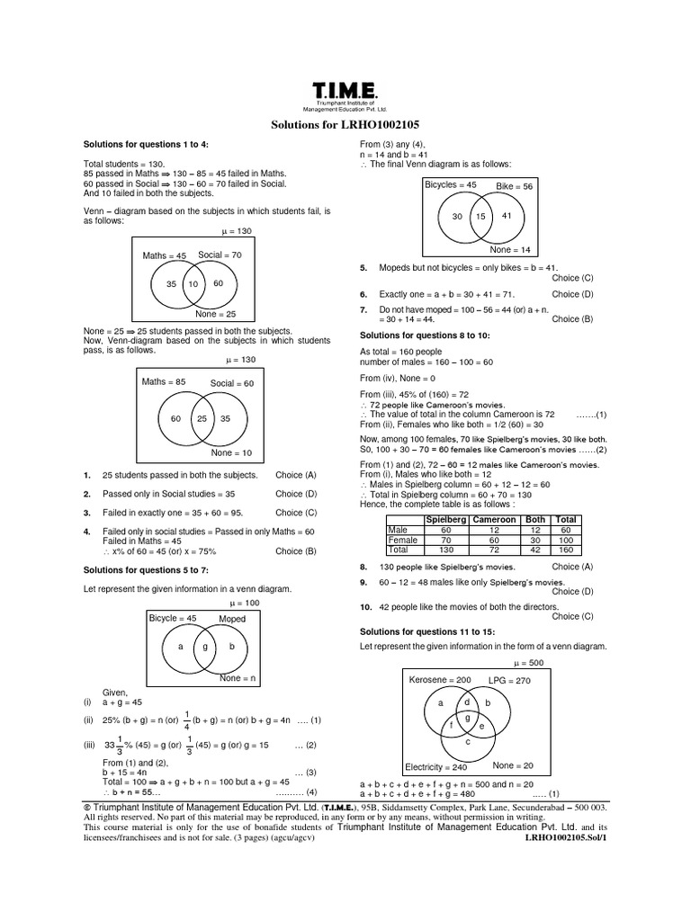 Venn Diagrams - I - Sol | PDF | Conceptual Model | Infographics