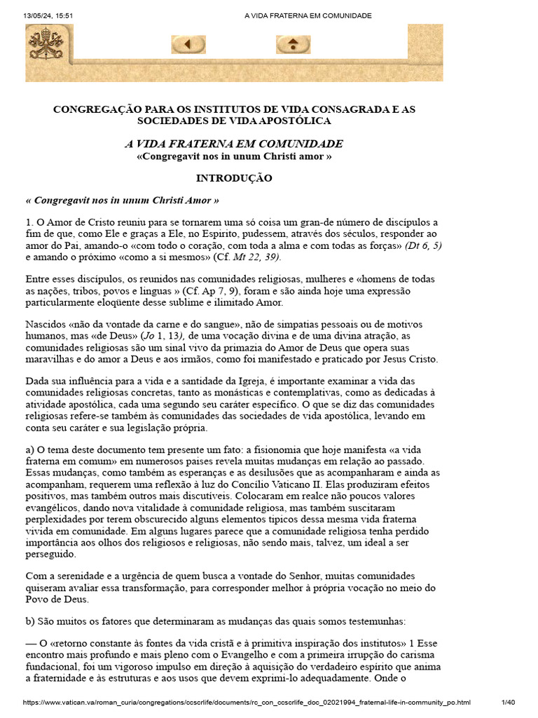 A Vida Fraterna em Comunidade | PDF | Eucaristia | Oração A Vida Fraterna em Comunidade | PDF | Eucaristia | Oração
