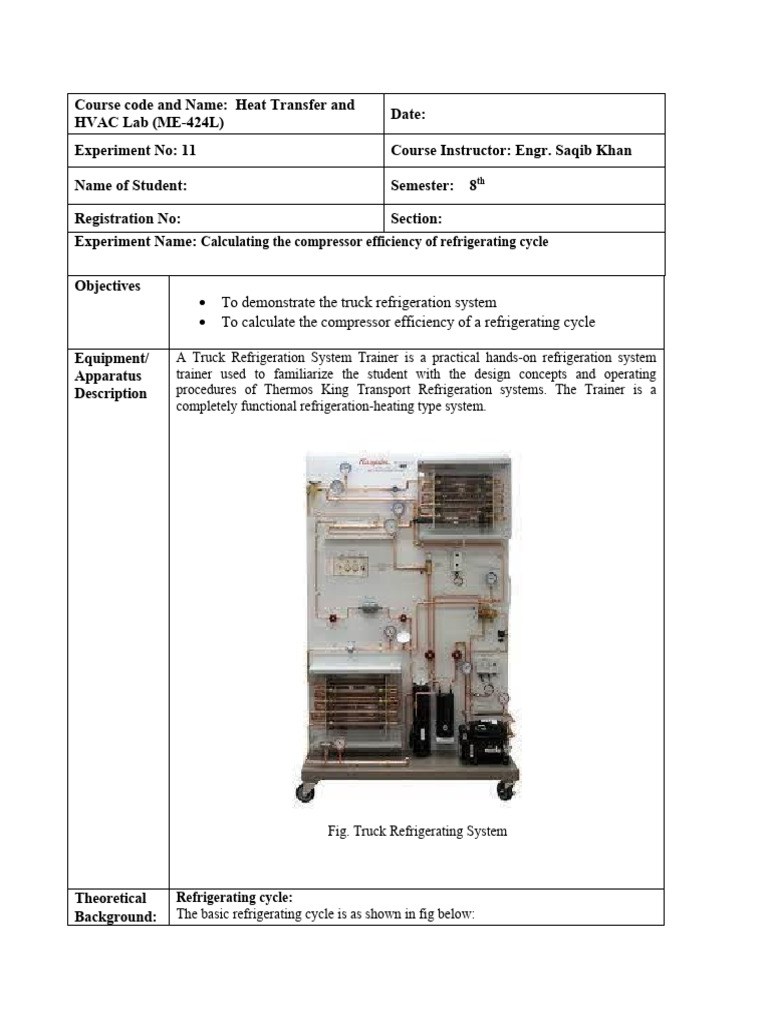 Experiment 11 (Compressoe Efficiency of A Refrigeration Cycle) | PDF | Refrigeration | Gases