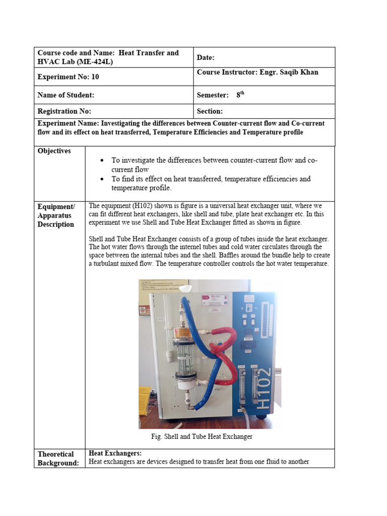 Experiment 10 (Co-Current and Counter Flow) | PDF | Heat Exchanger ...