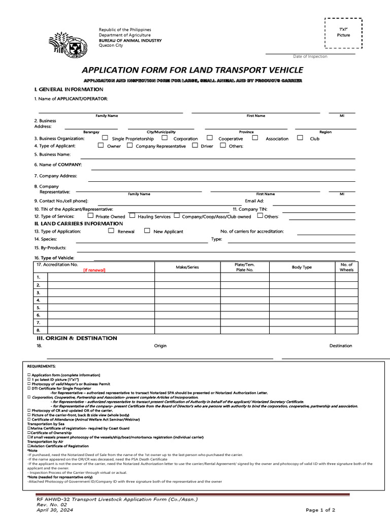 RF Ahwd 32 Transport Livestock Application Form Co Assn Rev 02 April 30 2024 | Download Free PDF ...
