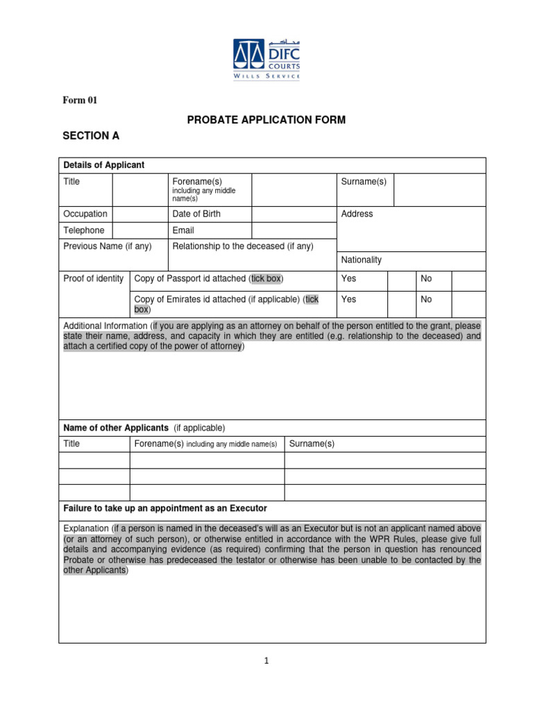 DIFC Probate and Guardianship Forms | PDF | Will And Testament | Probate