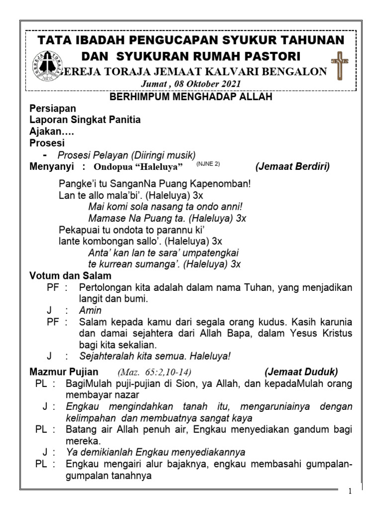 Liturgi Pengucapan Syukur Tahunan Kalvari Bengalon | PDF