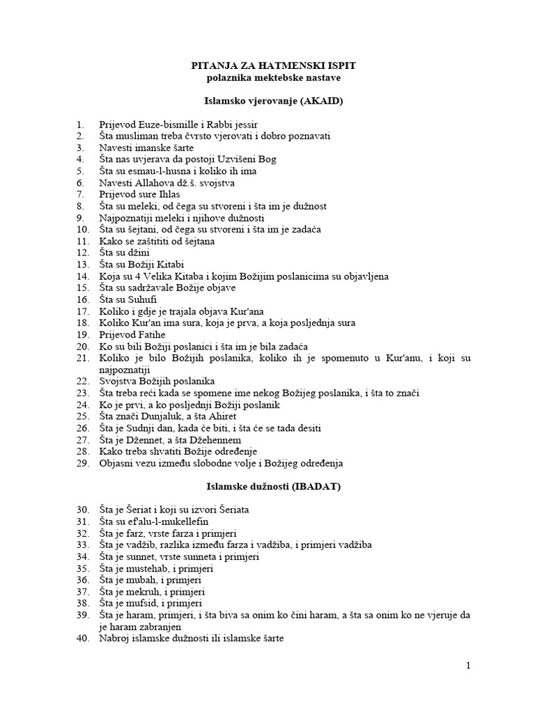 Pitanja Za Hatmenski Ispit | PDF