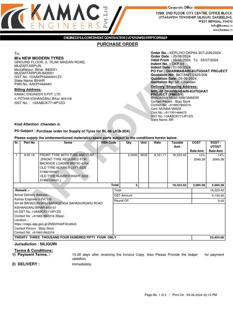 Purchase Order for Tyres - KEPL | PDF | Invoice | Government Finances