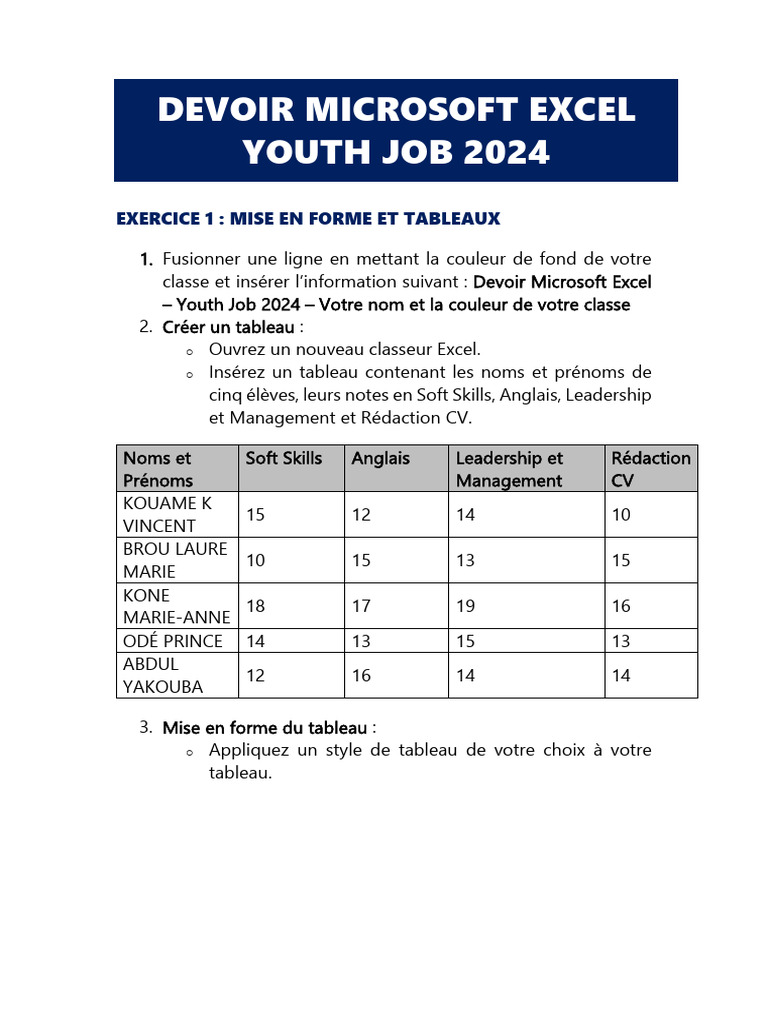 Exercices Excel : Tableaux et Graphiques | PDF | Microsoft Excel | Informatique