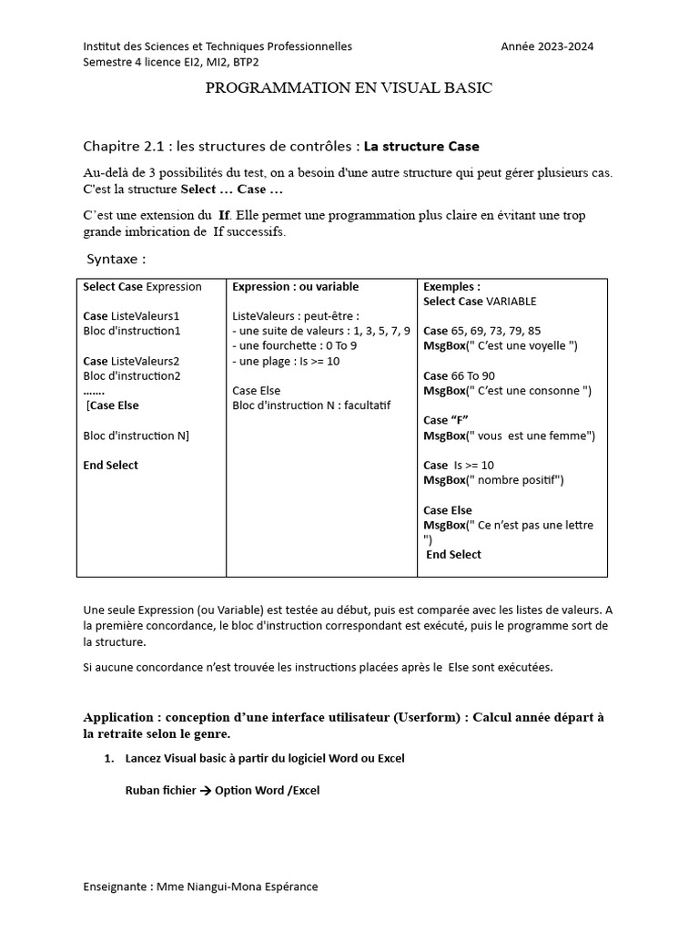 Programmation en Visual Basic 2 | PDF | Microsoft Excel | Microsoft Word