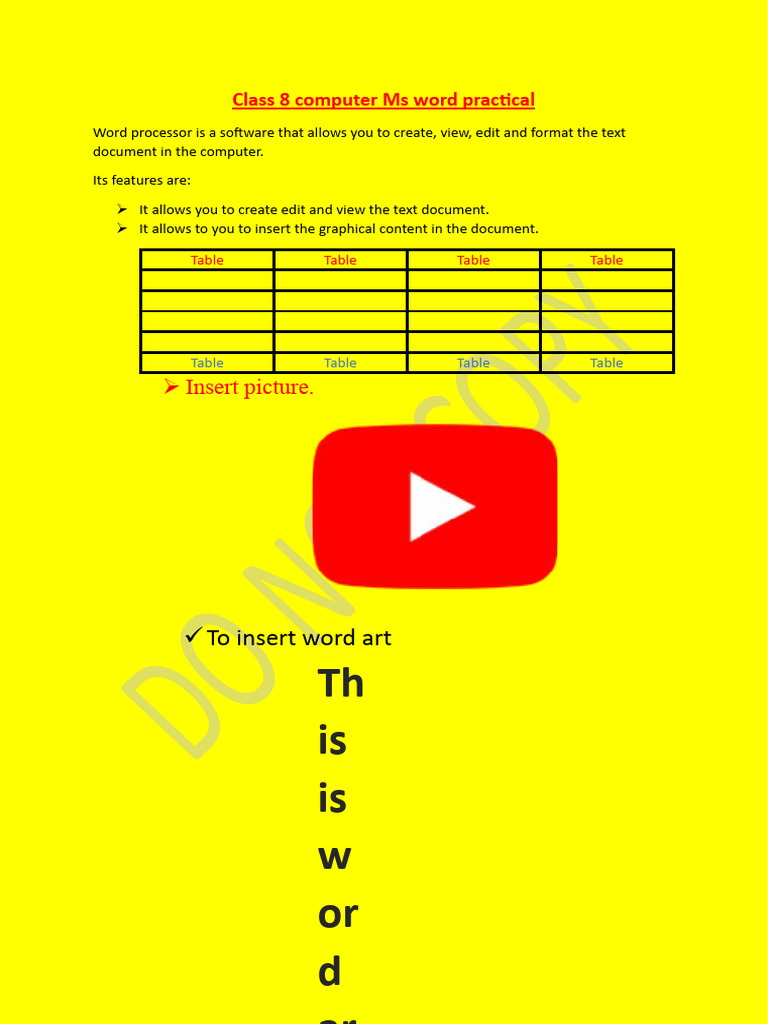 Class 8 Computer Ms Word Practical | PDF
