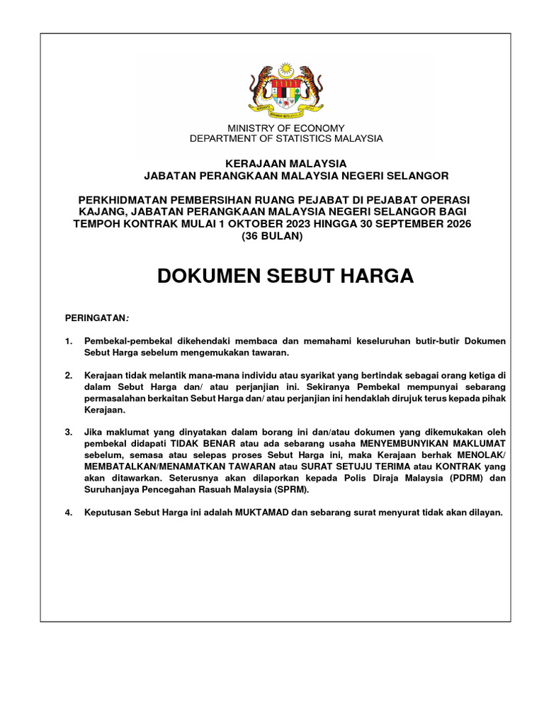 Dokumen Sebut Harga Pok Kebersihan | PDF