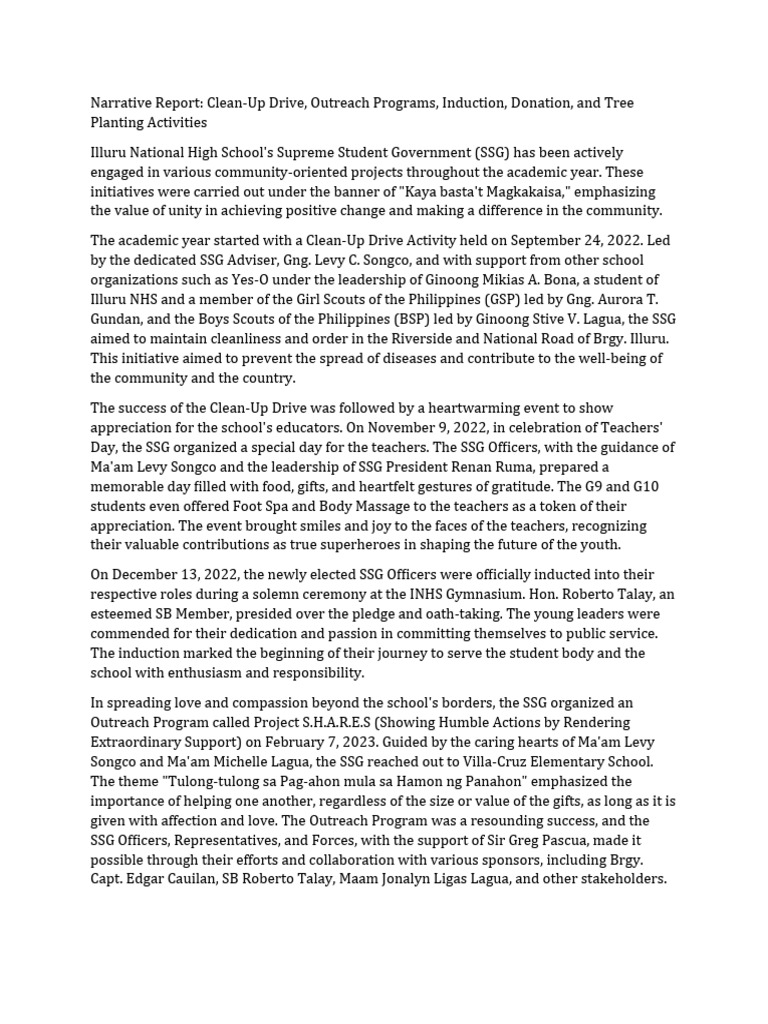 Accomplishment Report SSG 2022-2023 | PDF | Social Psychology