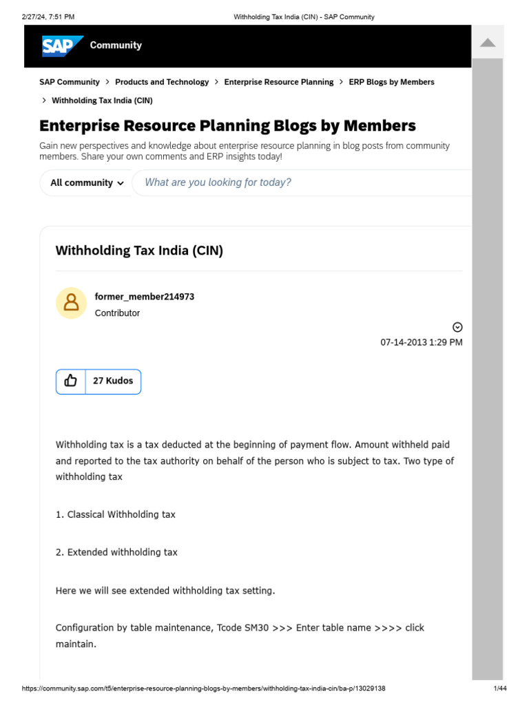Withholding Tax India (CIN) - SAP Community | PDF | Taxes | Enterprise Resource Planning