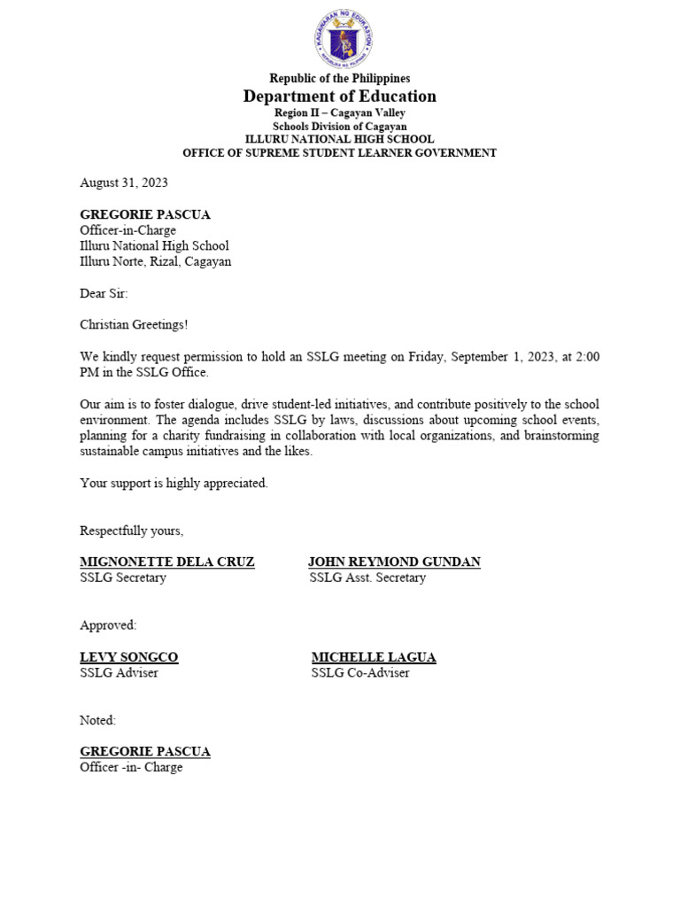 SSLG Request Letter Fo A Meeting | PDF