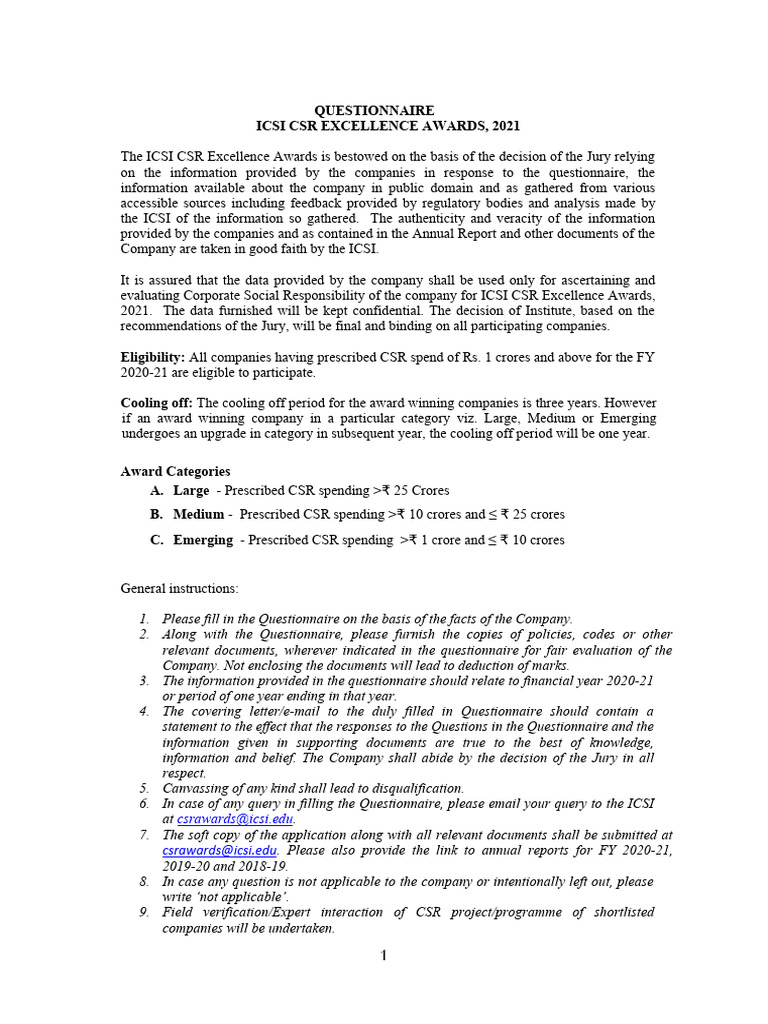 CSR Questionnaire For Website | PDF | Corporate Social Responsibility