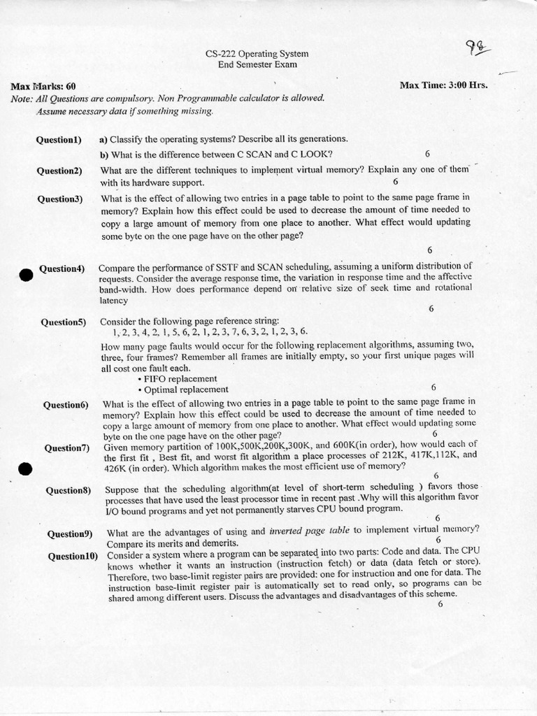 OPERATING SYSTEM2019-May - CS-222 - 98 | PDF | Scheduling (Computing) | Central Processing Unit