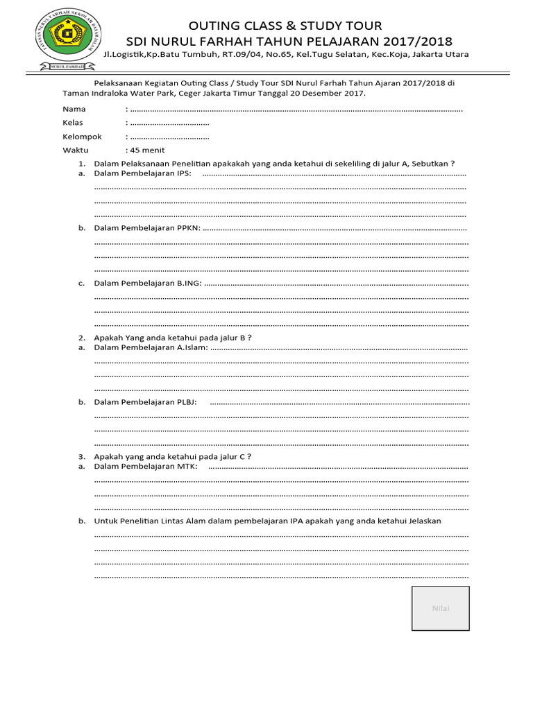 Soal Pelaksanaan Kegiatan Outing Class 2017 | PDF