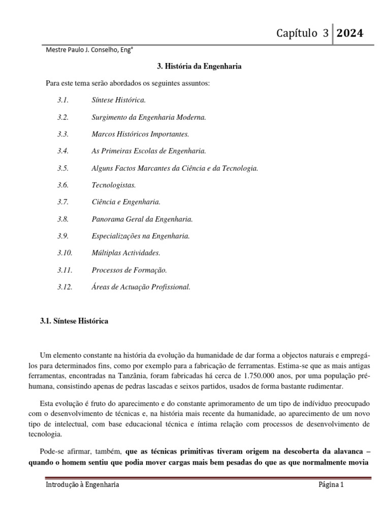 Historia Da Engenharia-2024-UNITIVA PDF | PDF | Engenharia | Science