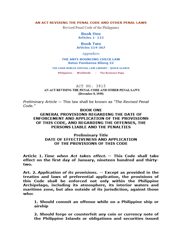 AN ACT REVISING THE PENAL CODE AND OTHER PENAL LAWS | PDF | Aiding And Abetting | Felony