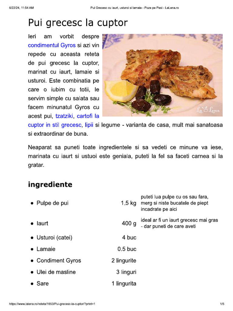 Pui Grecesc La Cuptor | PDF
