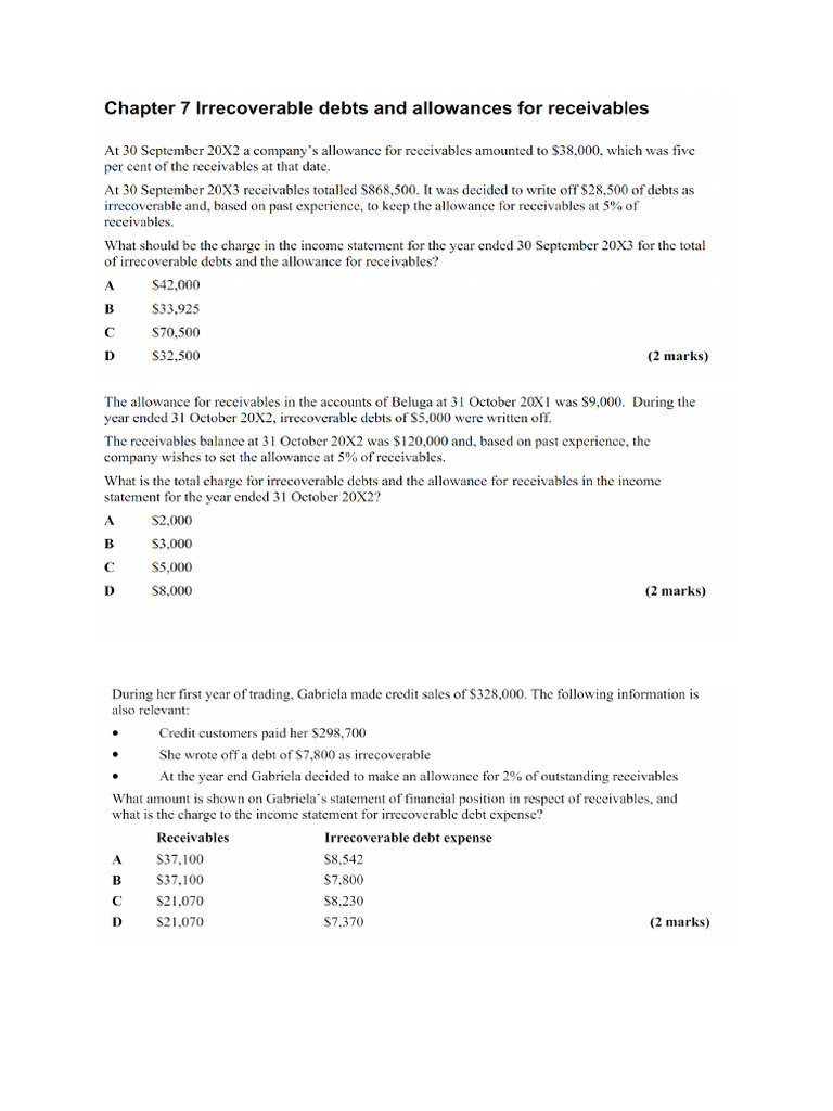 F3-Irrecoverable Debt Revision Questions | PDF