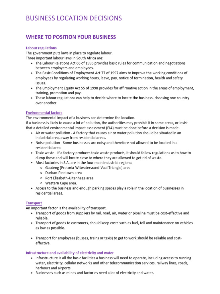 Business Location Decisions | PDF | Employment | Business