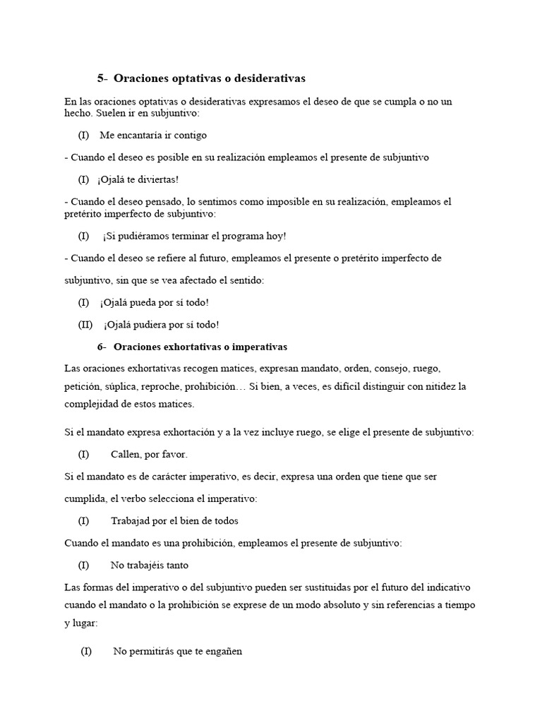 Oraciones optativas y exhortativas en español | PDF | Predicado ...