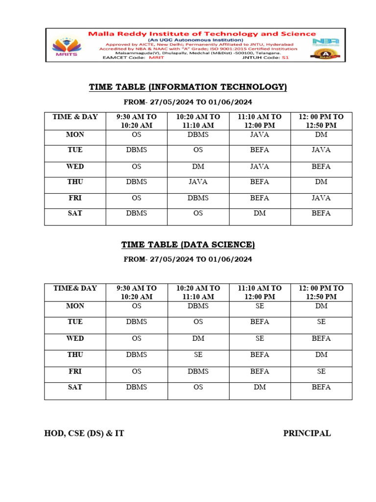 IT & Data Science Timetable 2024 | PDF | Computers