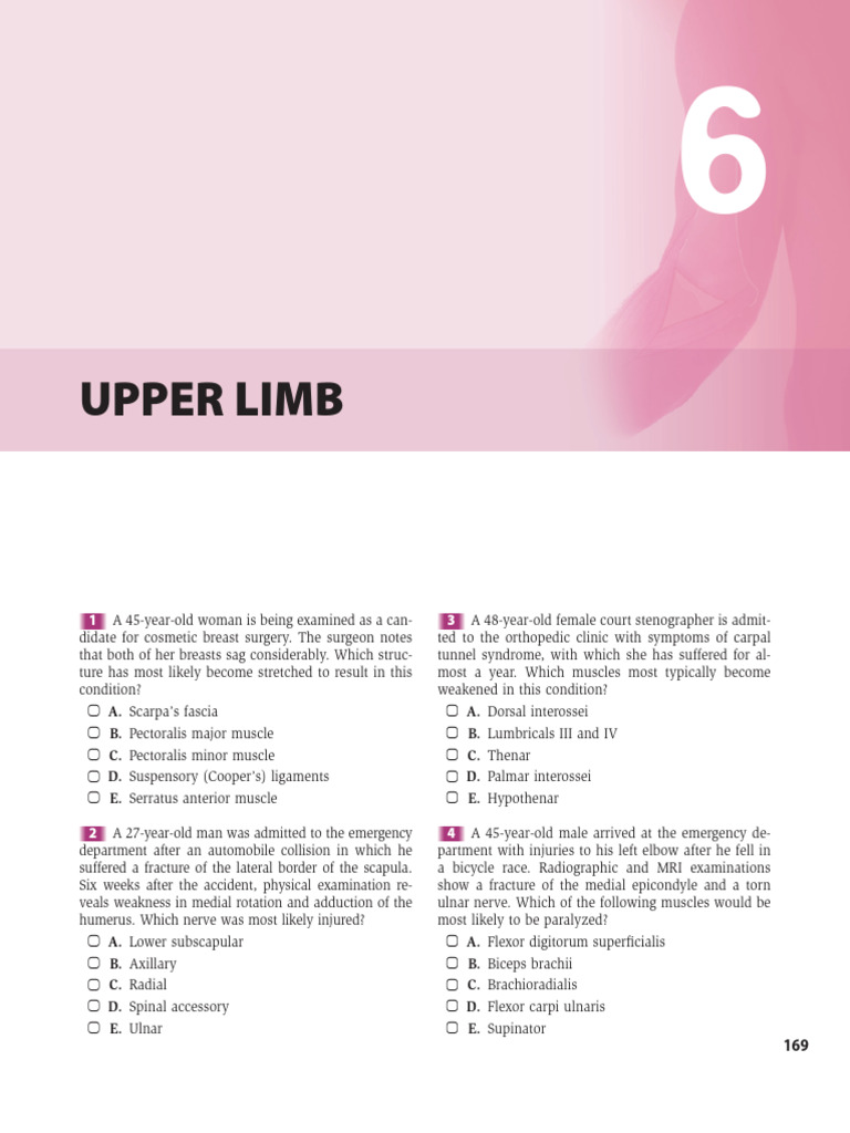 Gray's Anatomy Upper Limb MCQ | PDF | Arm | Hand