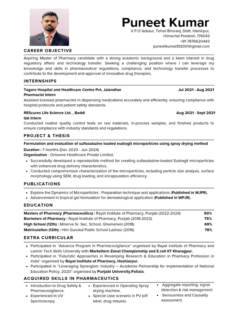 Puneet Kumar Resume | PDF | Pharmacy | Pharmacovigilance