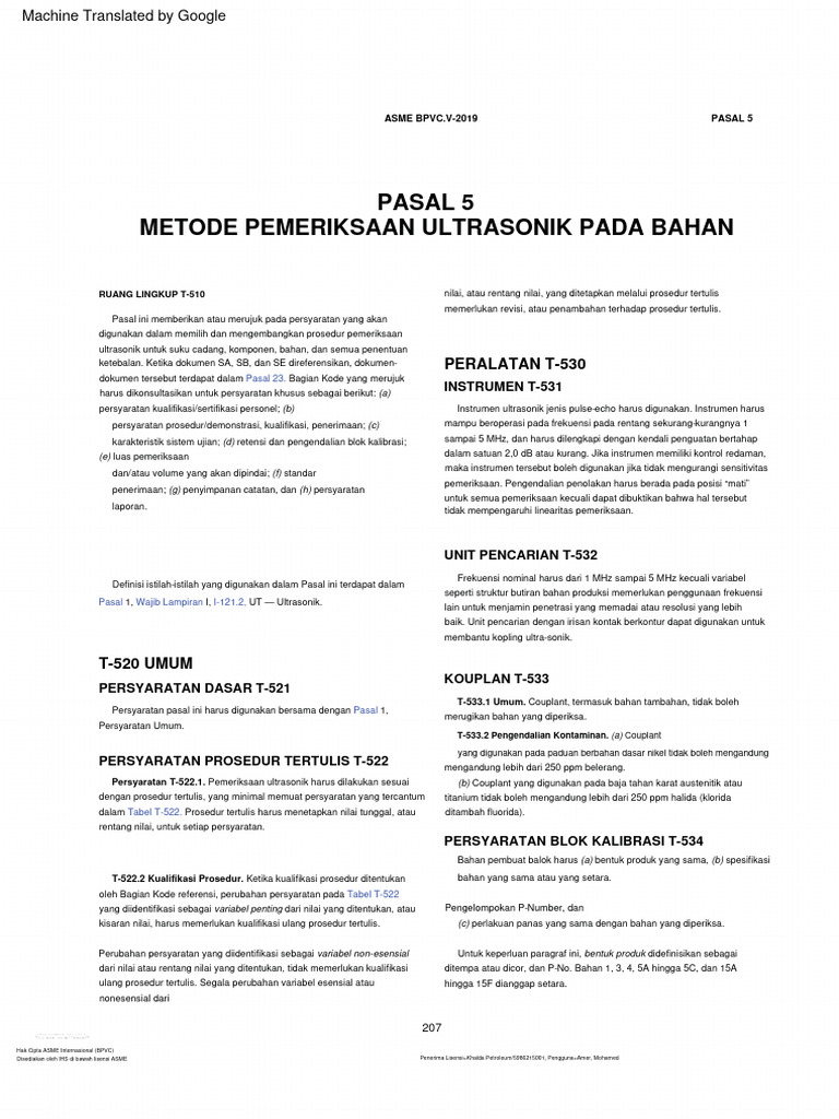 Persyaratan Pemeriksaan Ultrasonik ASME V | PDF