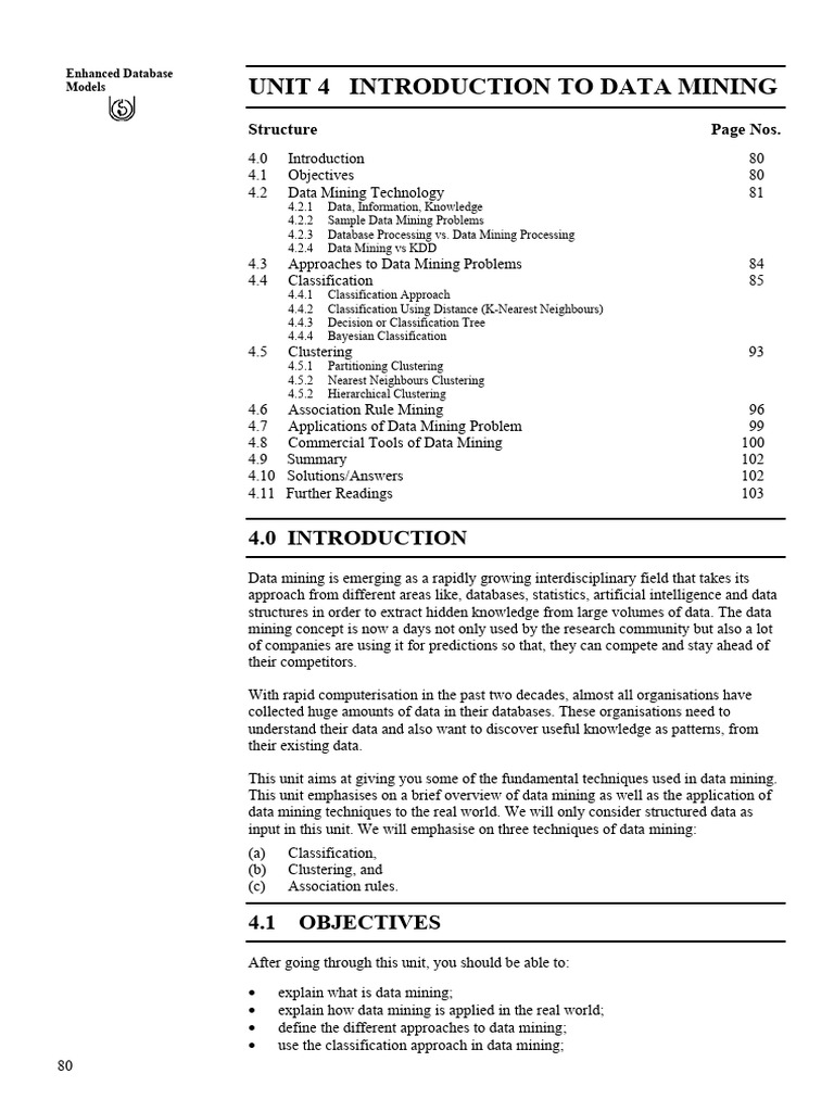 Unit 4 Introduction To Data Mining | PDF | Data Mining | Data Warehouse