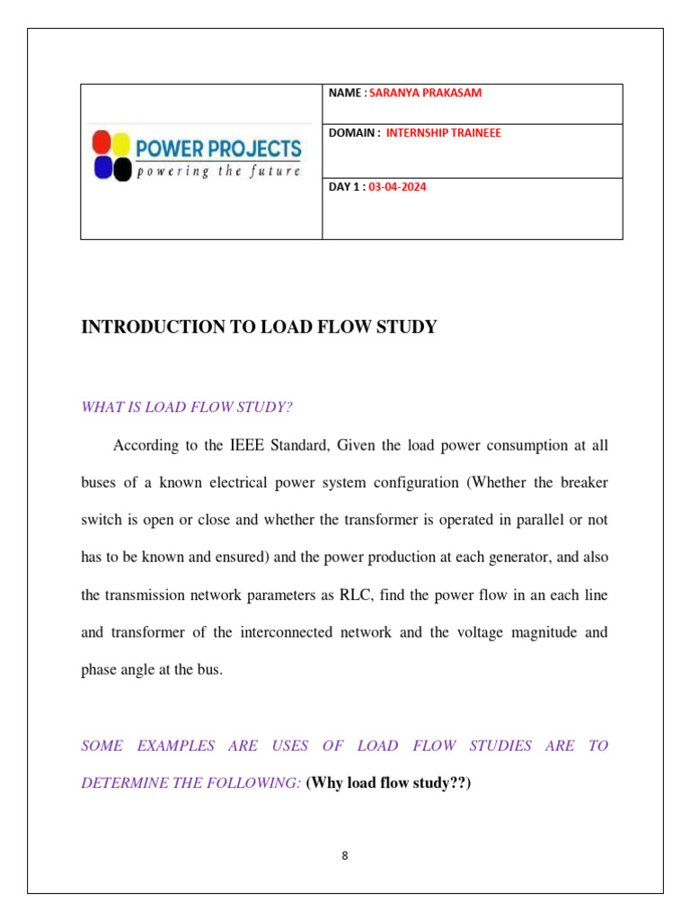 Day 2 Progress - Introduction of The Load Flow Study | PDF | Electric ...