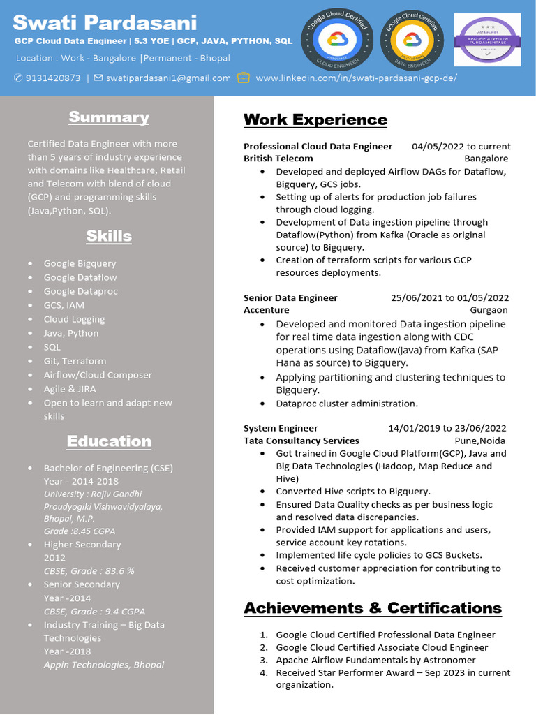 GCP Data Engineer Resume - 5+ Years Experience | PDF | Cloud Computing ...