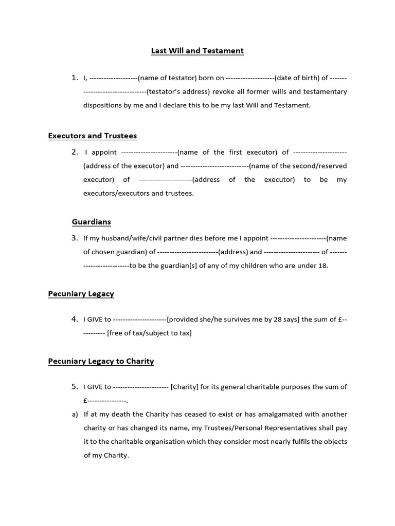 Will template | Download Free PDF | Will And Testament | Trustee