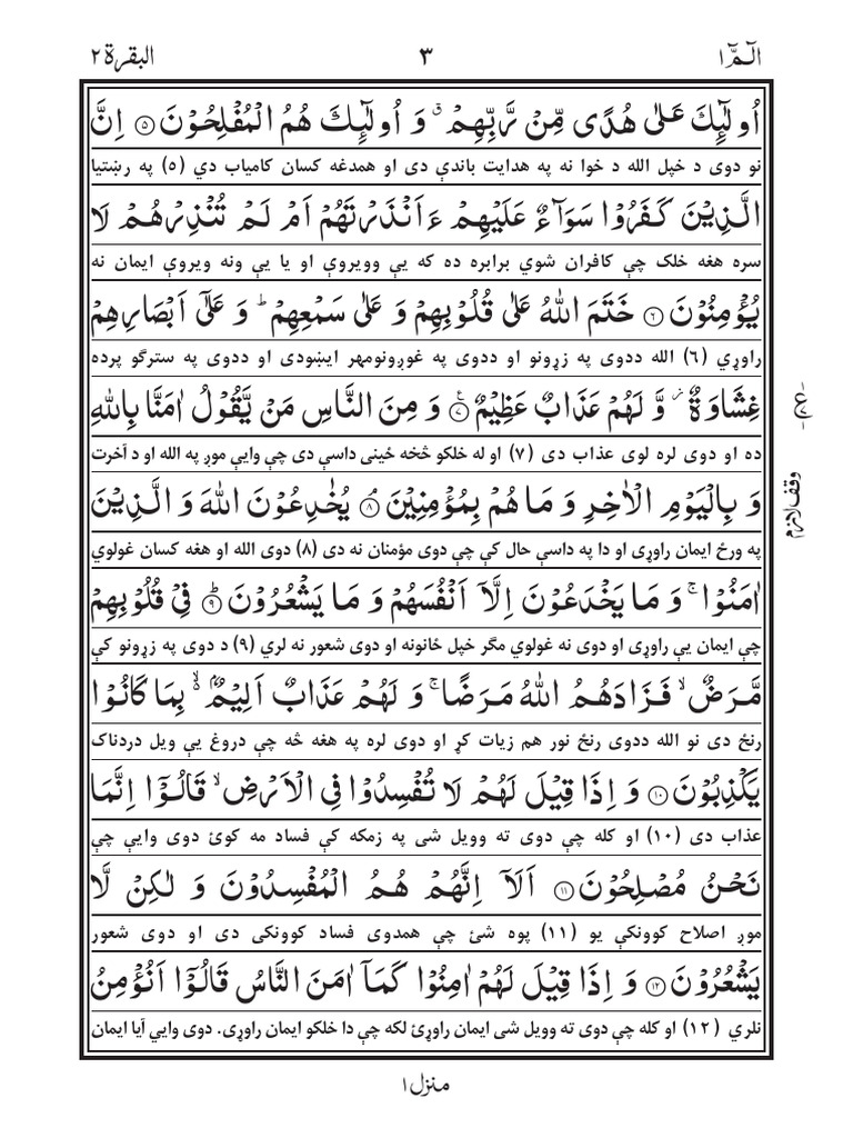 Quran para 01 With Pashto Translation | PDF