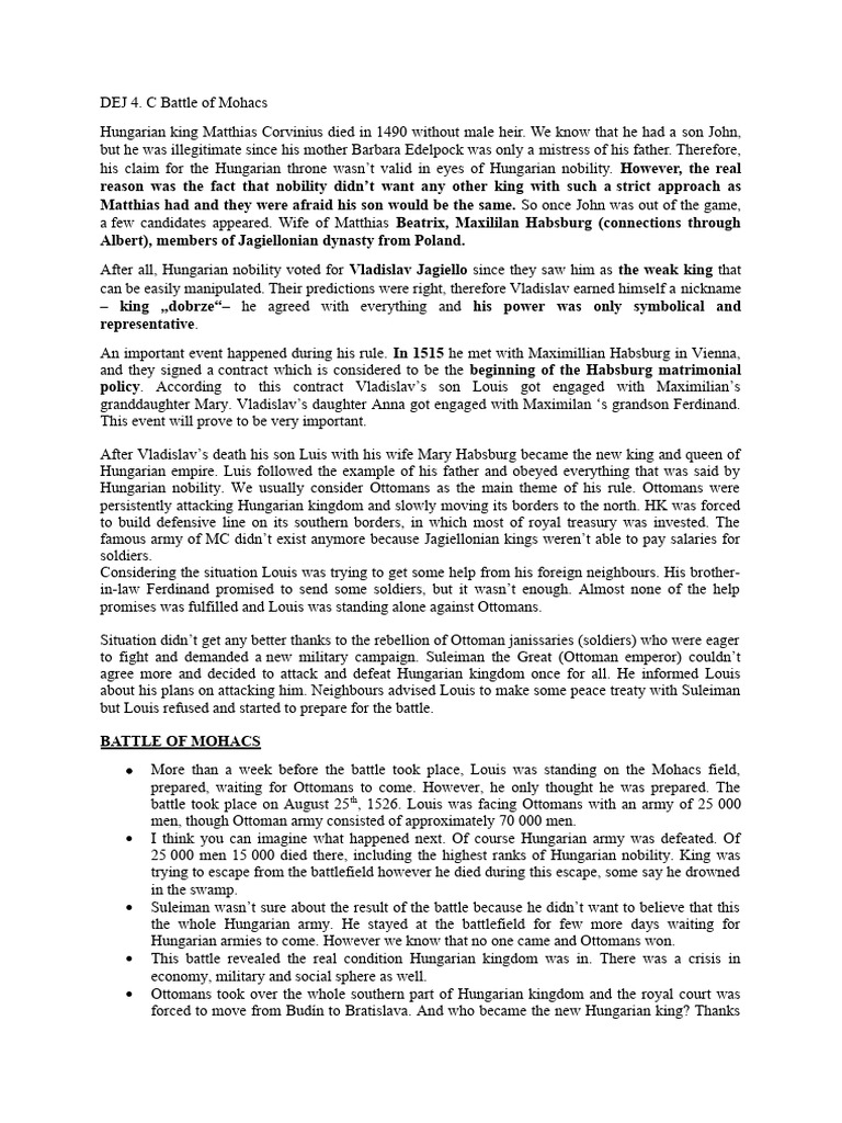 DEJ 4.C Battle of Mohacs | PDF | 2nd Millennium Conflicts | Military