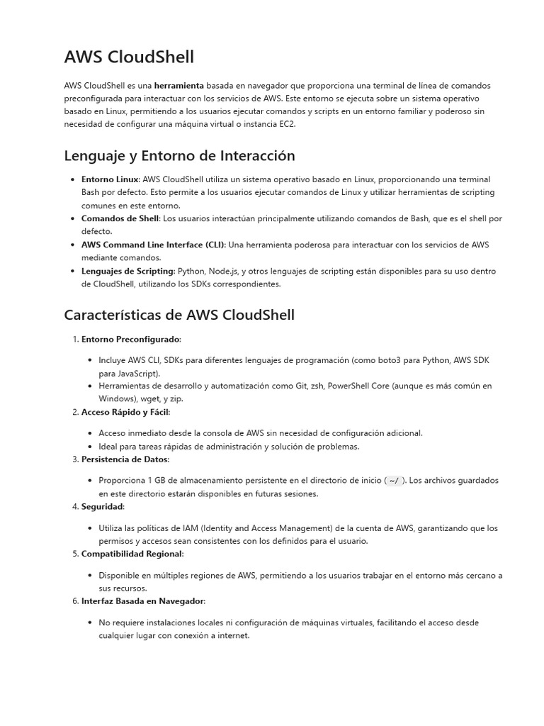 AWS CloudShell: Terminal Linux en Navegador | PDF | Interfaz de línea de comando | Entorno de ...