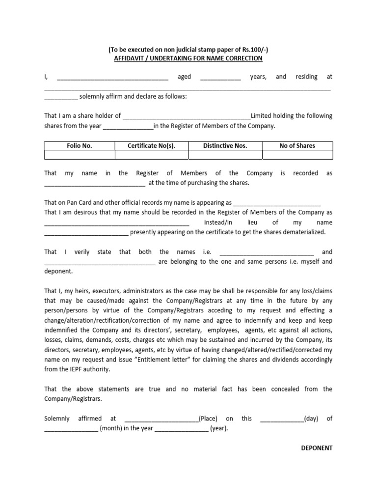 Affidavit Undertaking For Name Correction | PDF | Affidavit | Justice