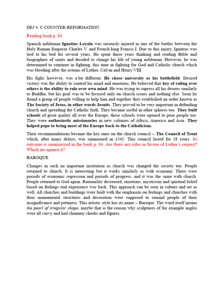 DEJ 4. C Counter-Reformation Poznámky | PDF | Counter Reformation | Catholic Church